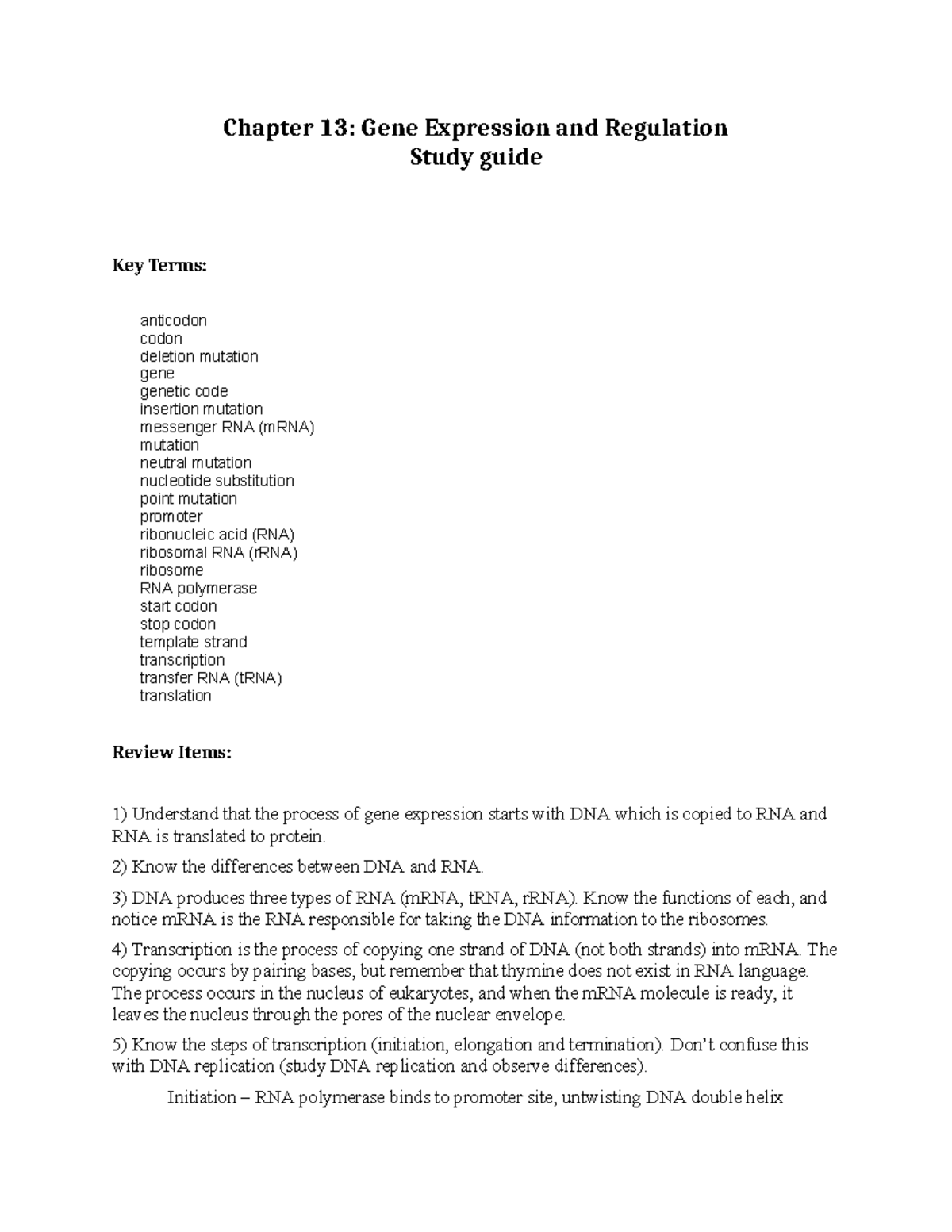 Chapter 13: Gene Expression & Regulation Study Guide - Studocu