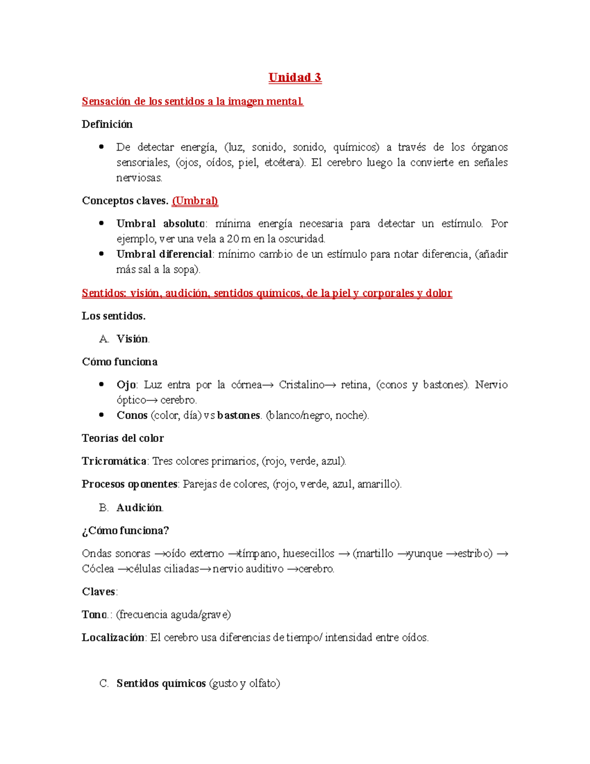 Unidad 3: Sensación y Percepción de los Sentidos y la Imagen Mental ...