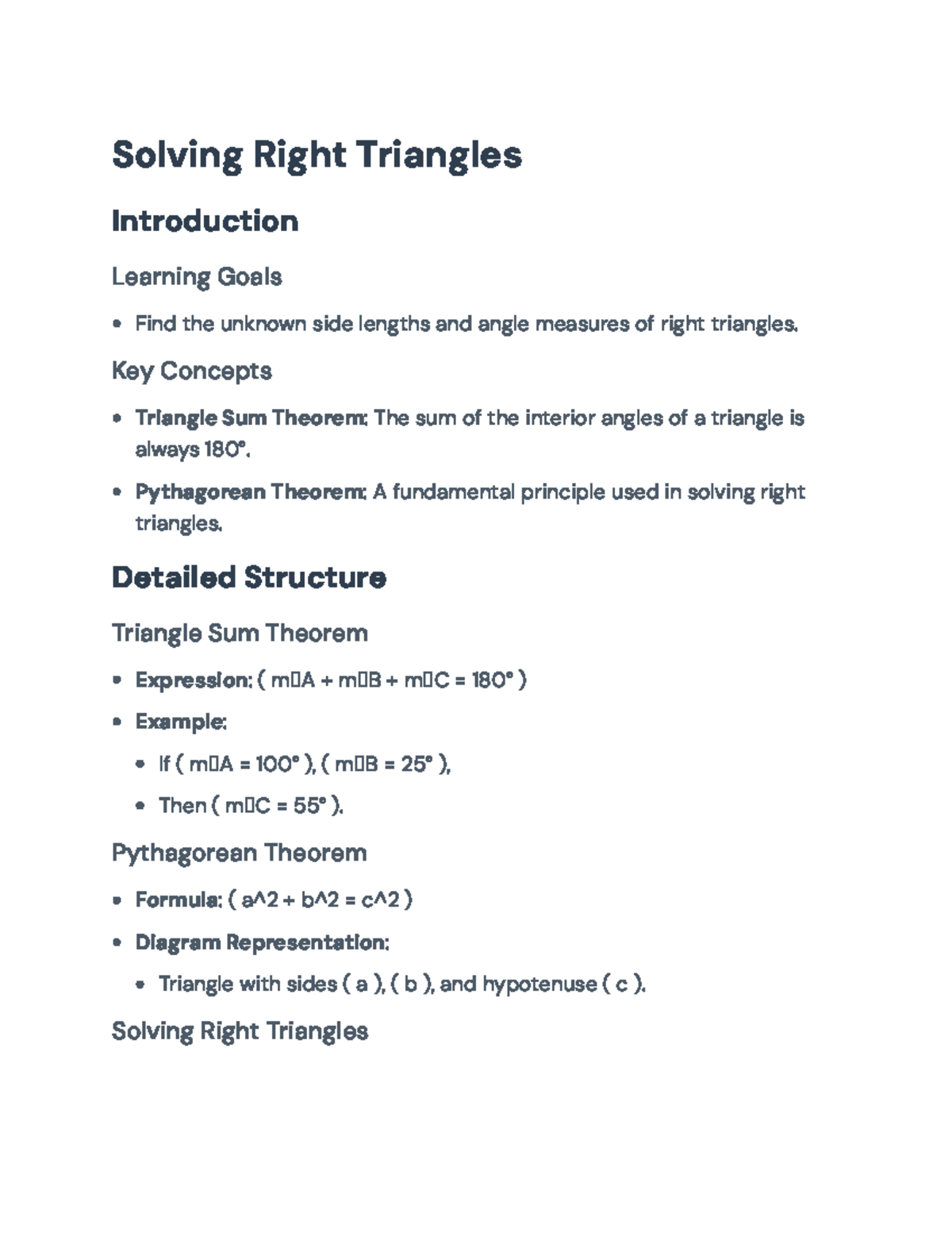 Solving Right Triangles: Pythagorean Theorem and Applications - Solving ...
