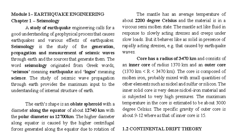 Module EARTHQUAKE ENGINEERING: Chapter 1 - Seismology Overview - Studocu