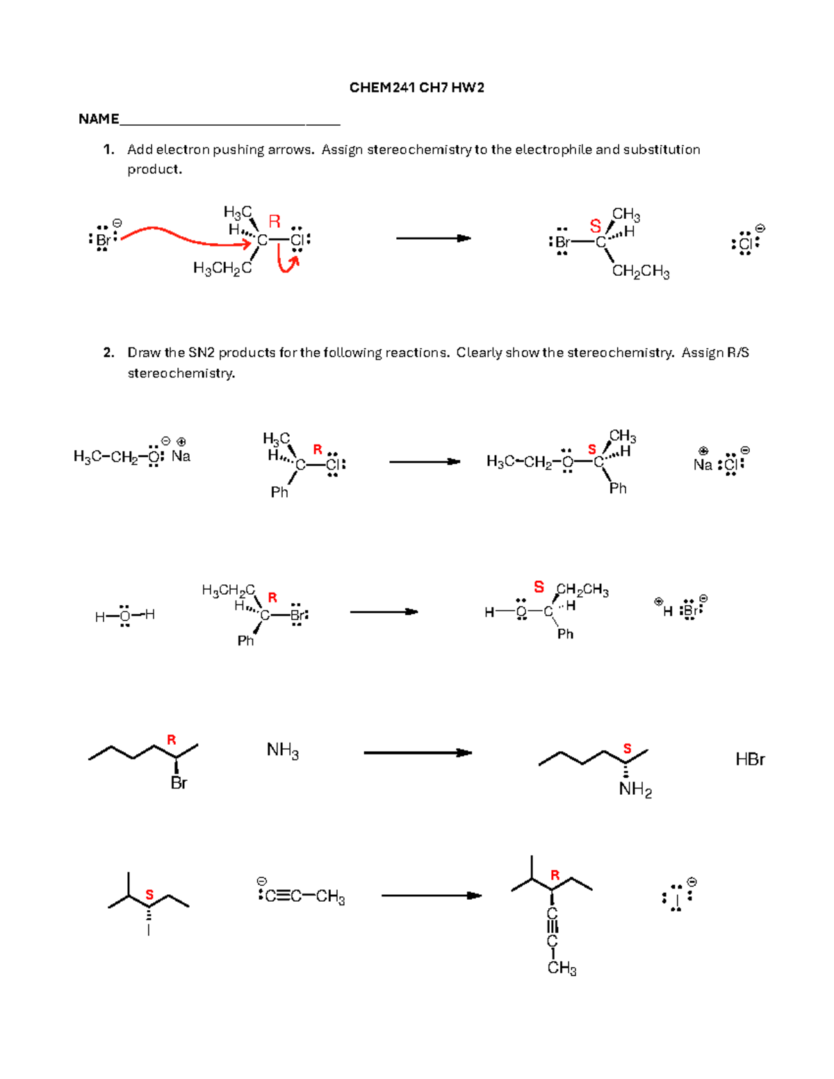 CHEM241 Ch7 HW 2: SN2 Reactions & Stereochemistry Tasks - Studocu