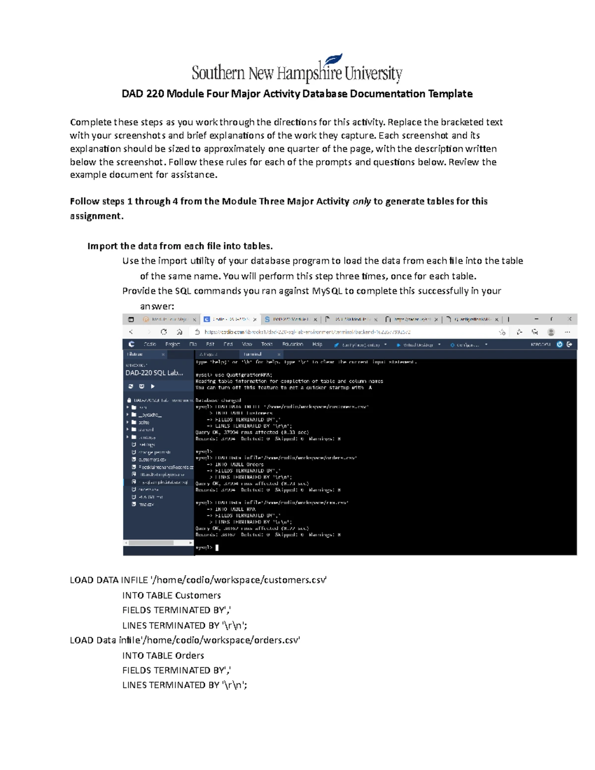 DAD 220 Module Four Major Activity Database Documentation Template - Replace the bracketed text ...