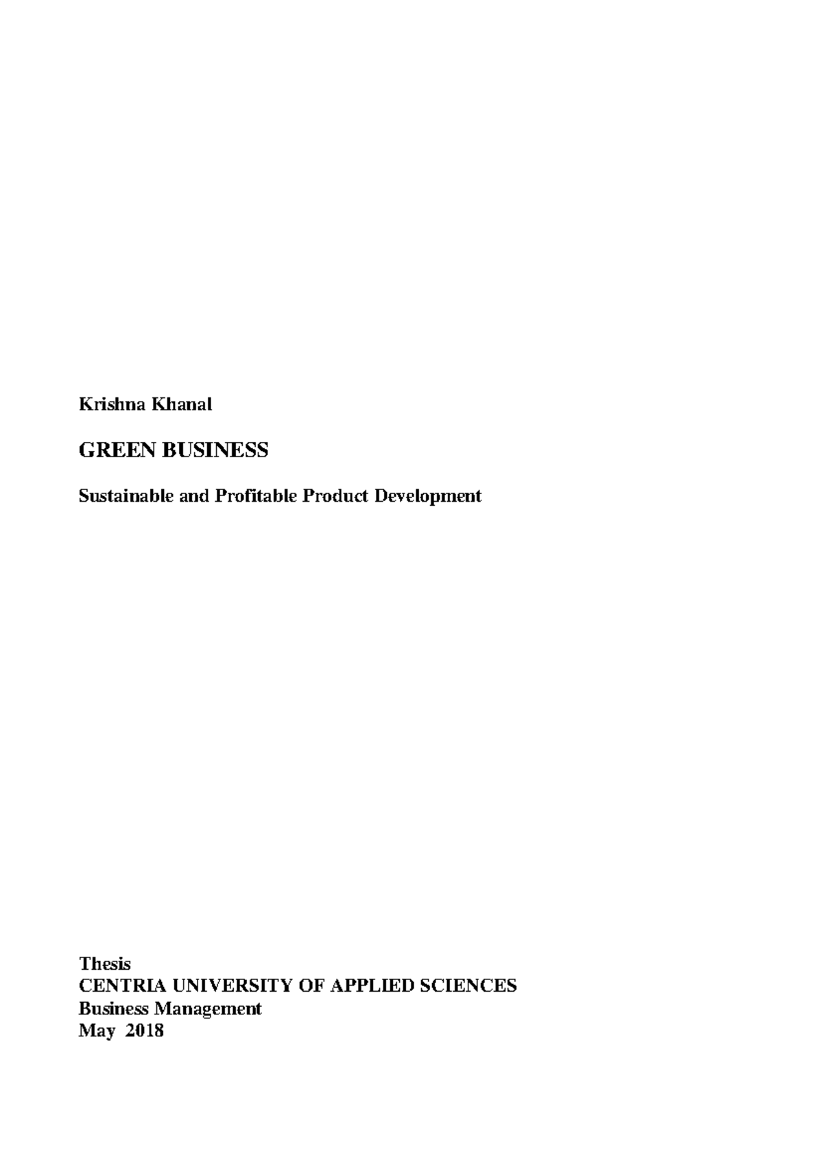 GREEN BUSINESS: Sustainable & Profitable Product Development Thesis (BM ...