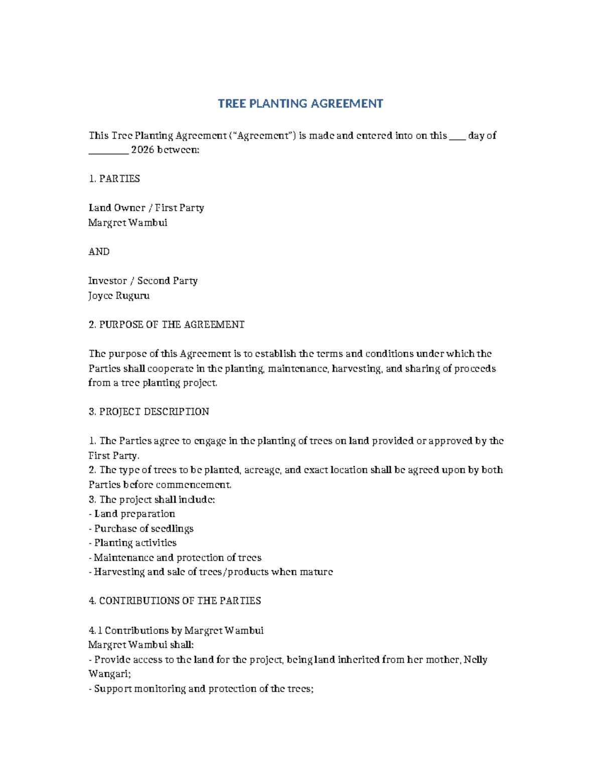 Tree Planting Agreement: Terms & Conditions for Project Collaboration ...