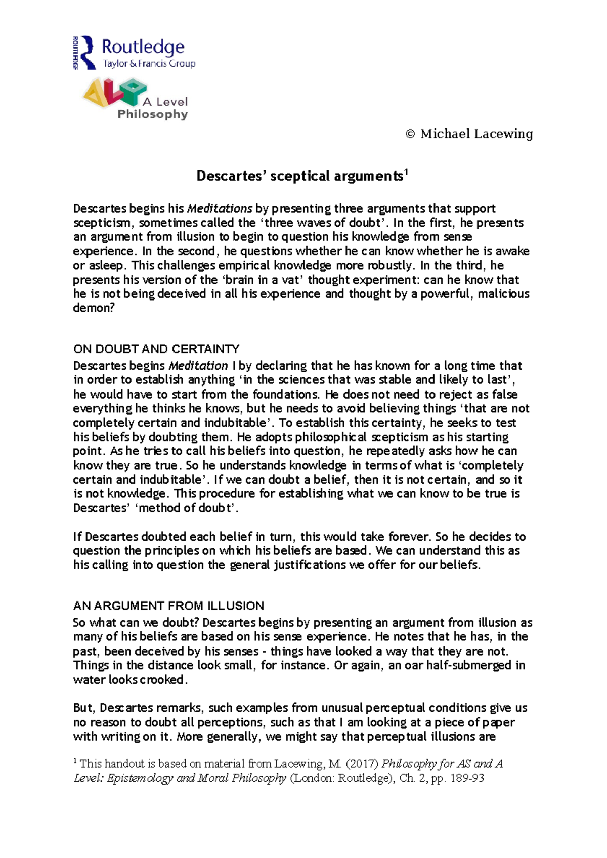 PHIL101: Descartes' Sceptical Arguments and Doubt in Knowledge - Studocu