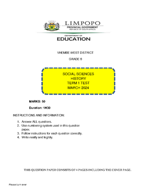 Q3 - Grade 9 Social Sciences (History) Past Exam Paper - Nov 2016 - Studocu