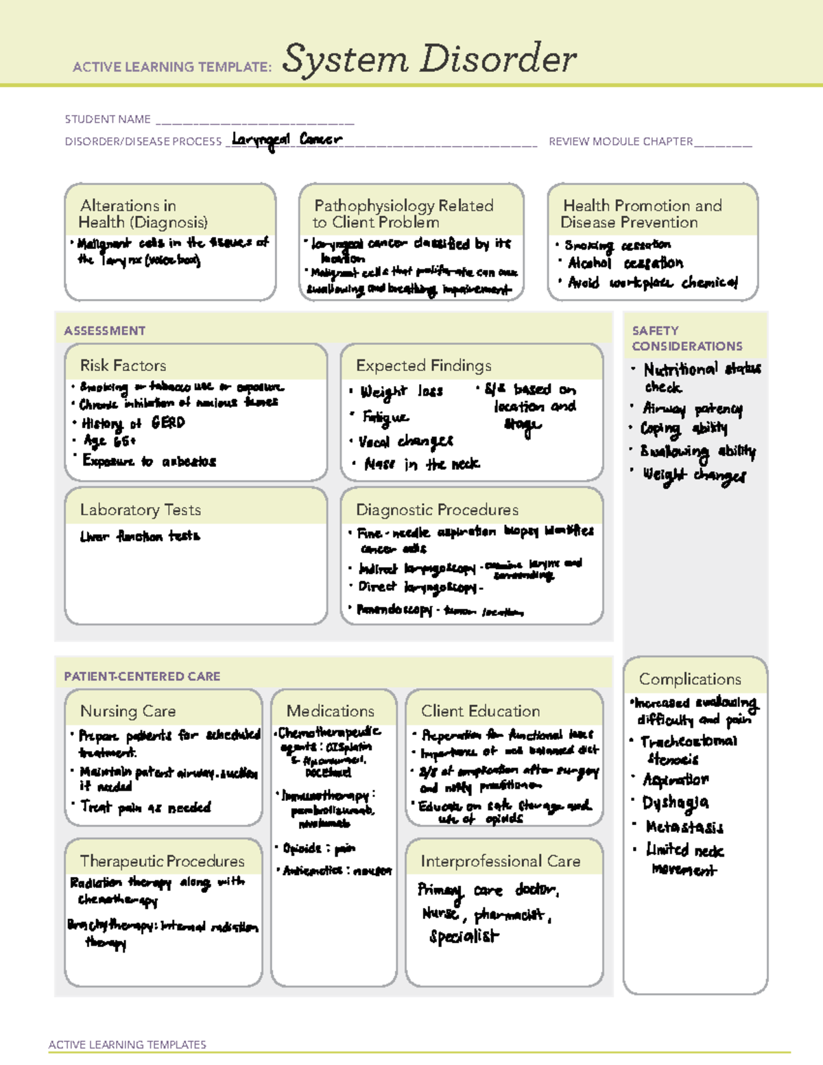 Laryngeal cancer - ACTIVE LEARNING TEMPLATES System Disorder STUDENT ...
