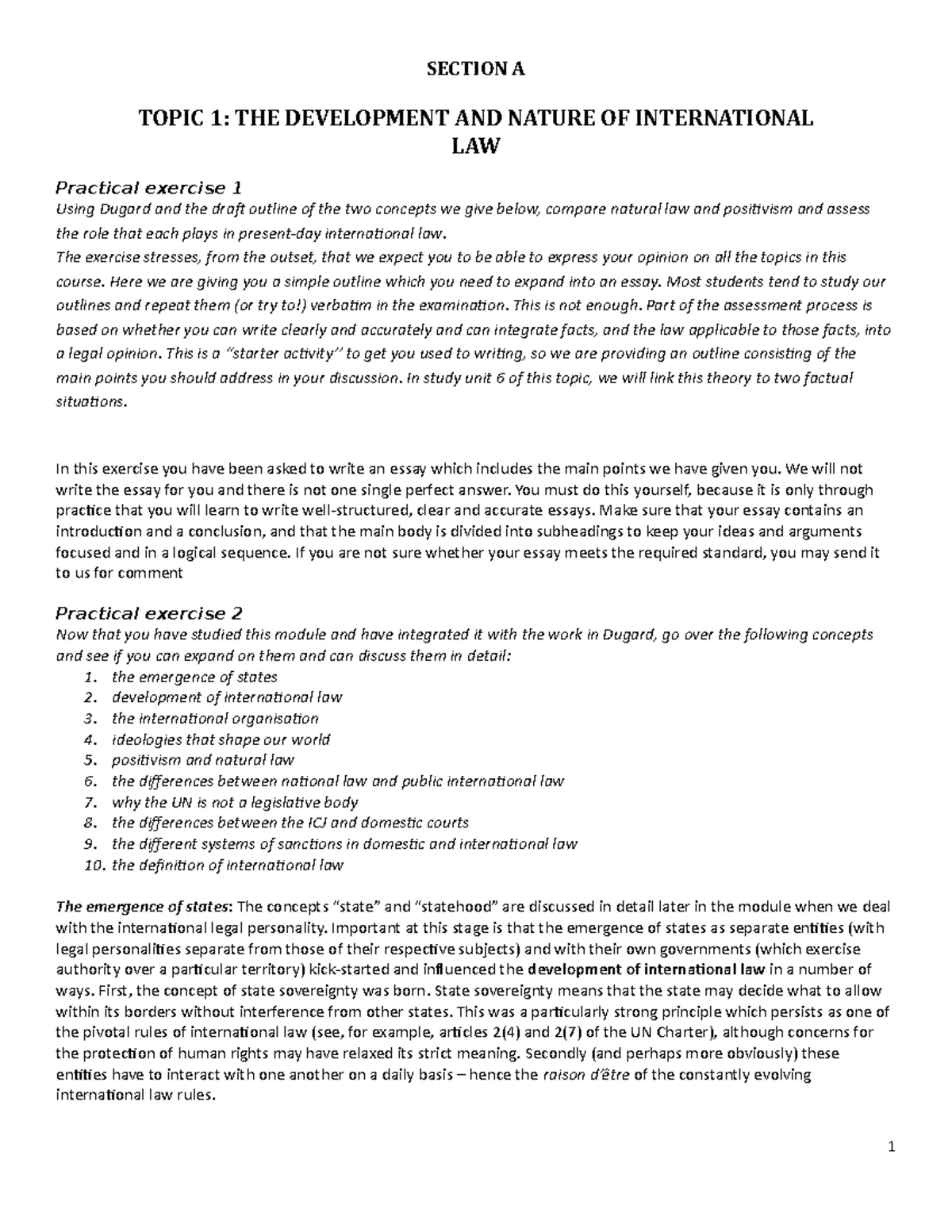 Sample/practice exam 2020, questions and answers - International Law ...