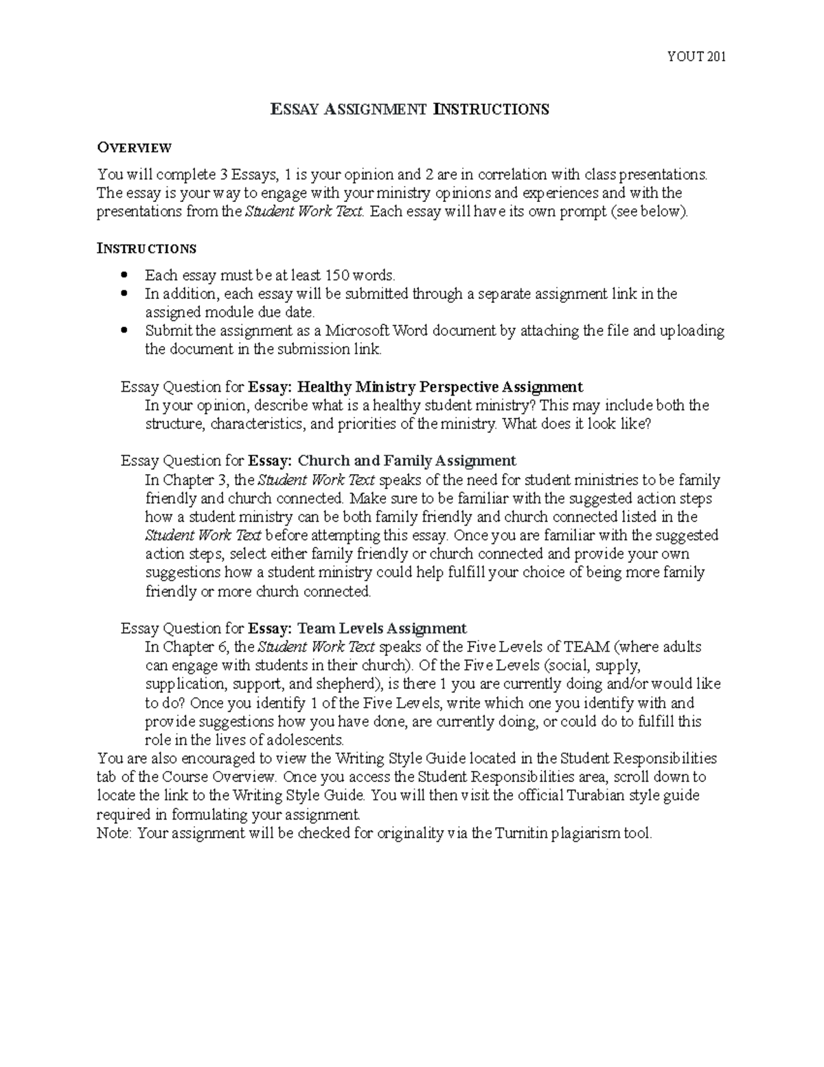Essay Assignment Instructions (3) (1) - YOUT 201 ESSAY ASSIGNMENT ...