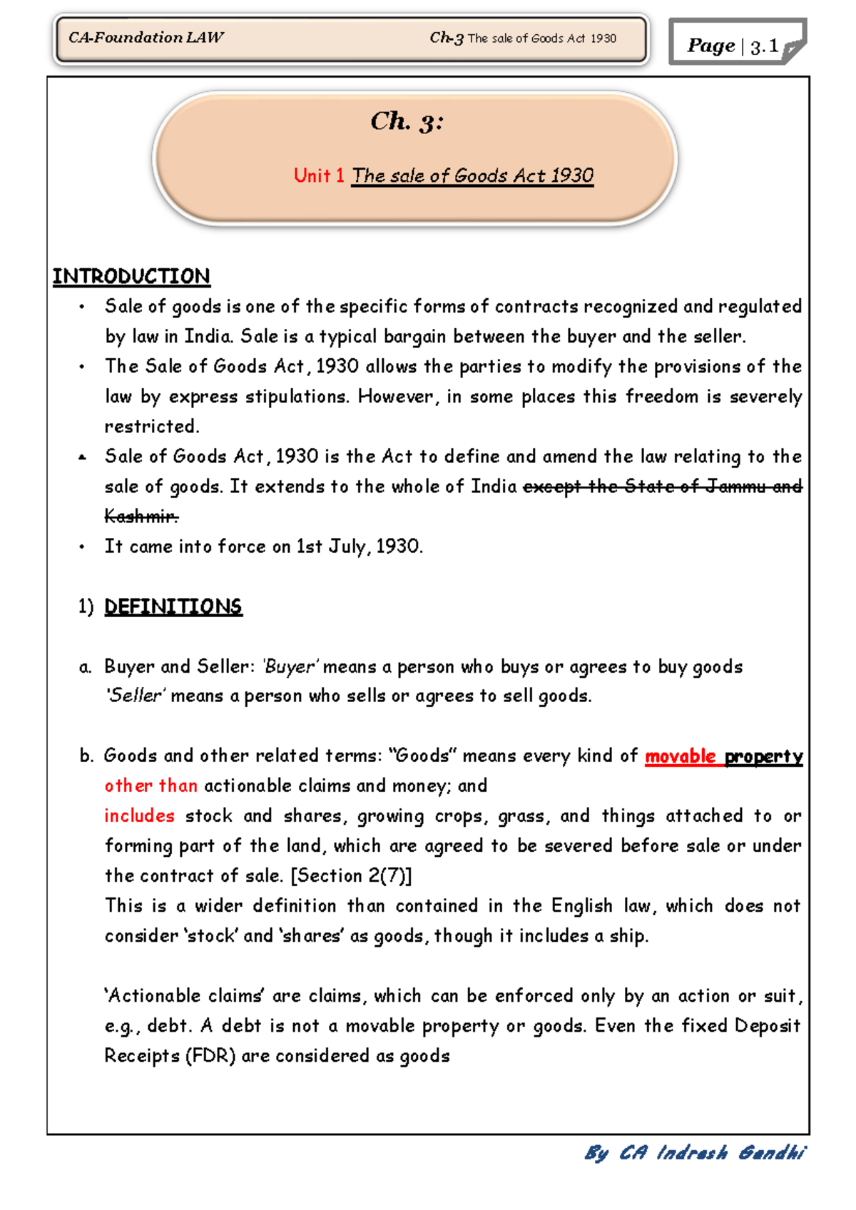 LAW SOGA Notes: The Sale of Goods Act 1930 Overview and Key Concepts ...