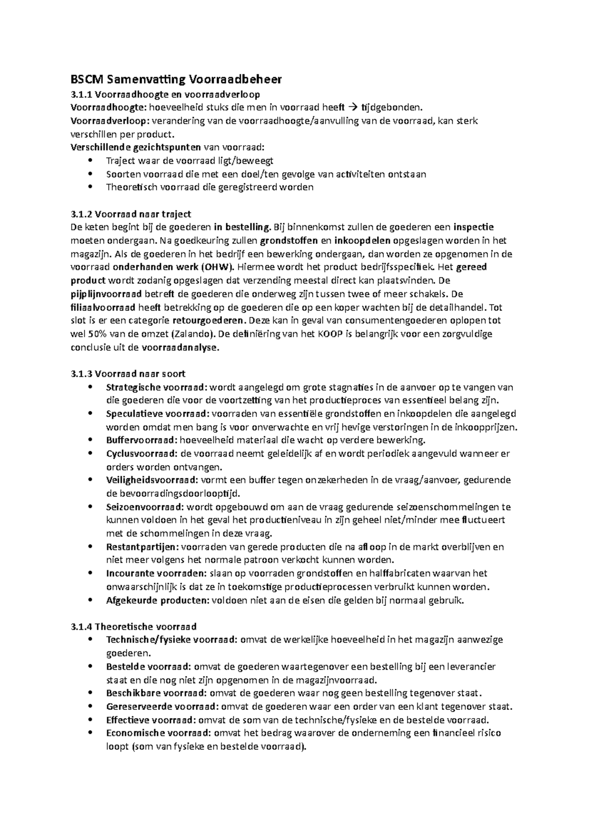 B SCM Samenvatting Voorraadbeheer: Kernconcepten en Methodes - Studeersnel
