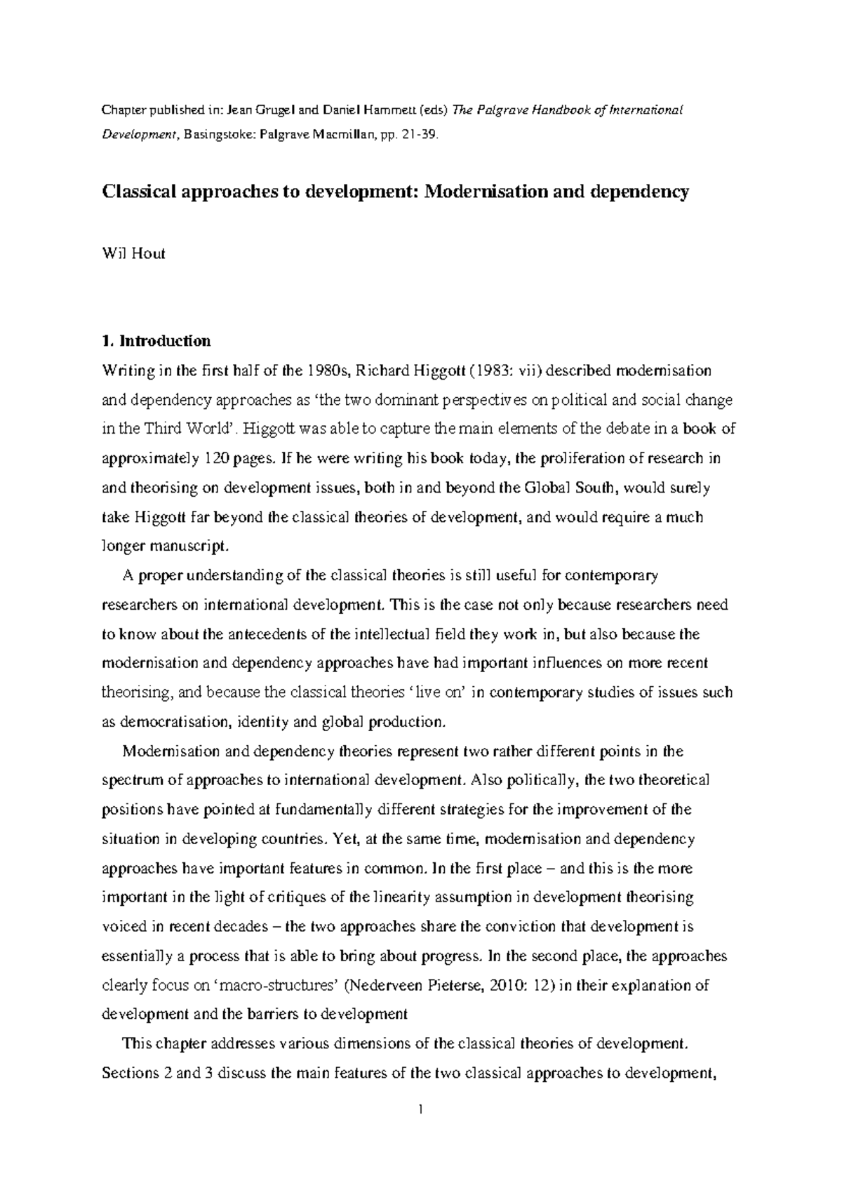 Classical Development Theories: Modernisation & Dependency Approaches (DEV101) - Studocu