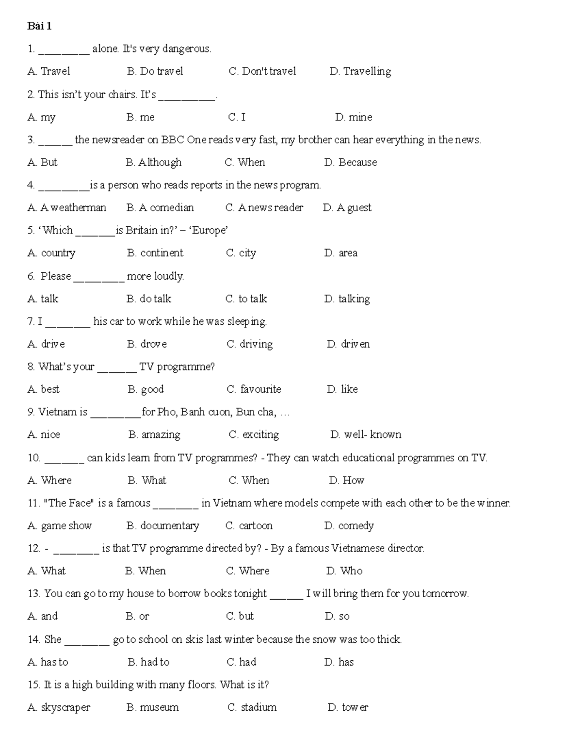Bài 1: English Grammar Quiz and Exercises for Beginners - Studocu
