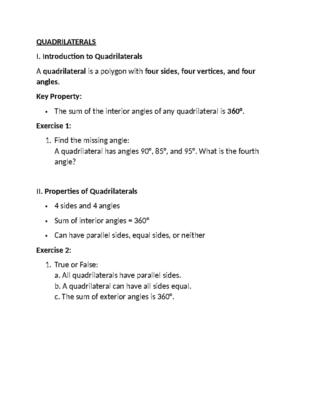 MATH 101: Quadrilaterals - Properties and Classifications - Studocu
