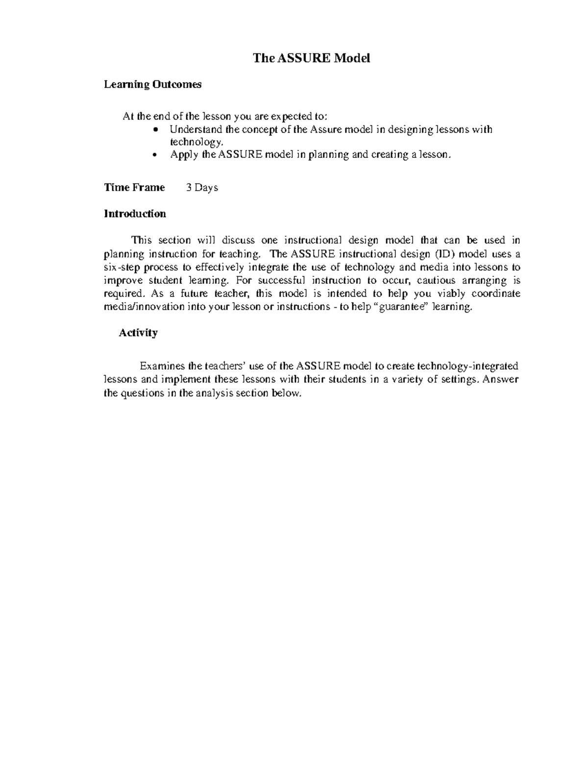 ASSURE model lesson plan for Macbeth: integrating technology in ...