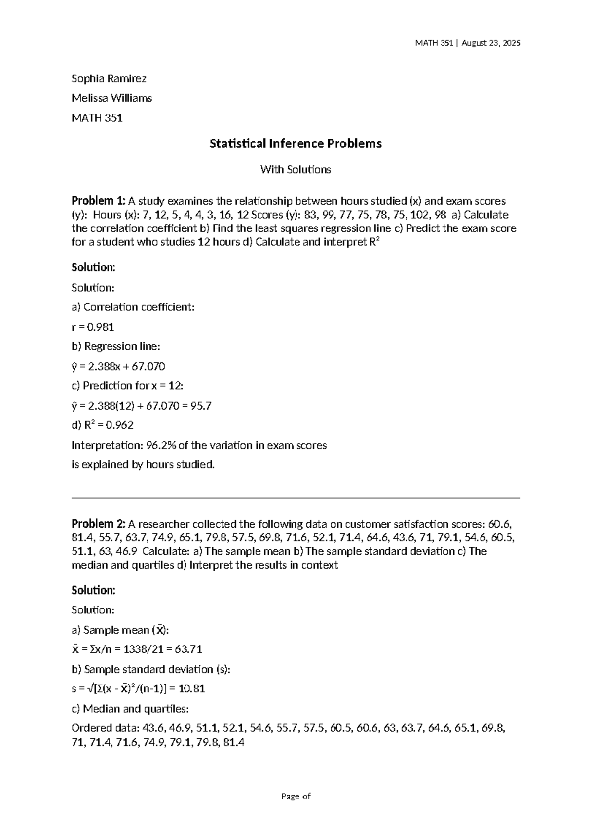 MATH 351 Statistical Inference Problems & Solutions - Studocu