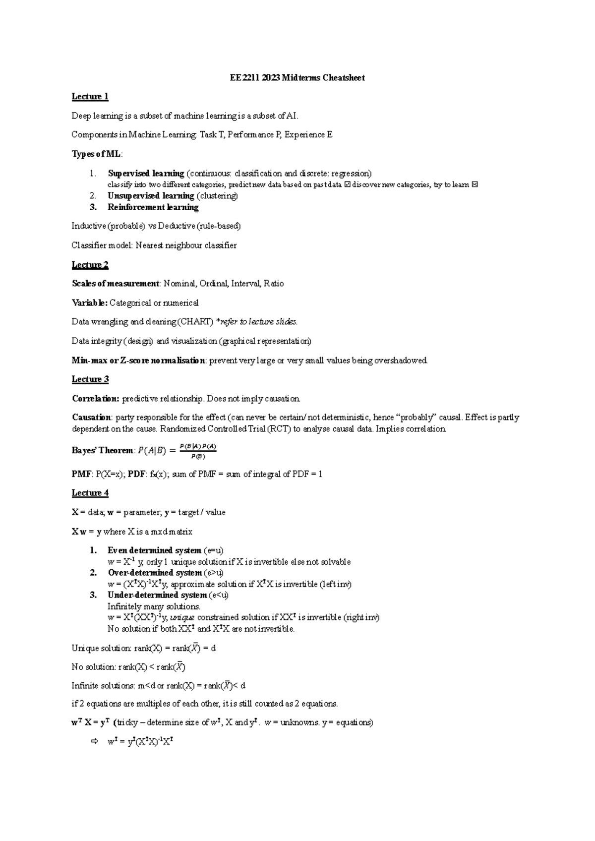 EE2211 Final Exam: Introduction to Machine Learning Past Paper - Studocu