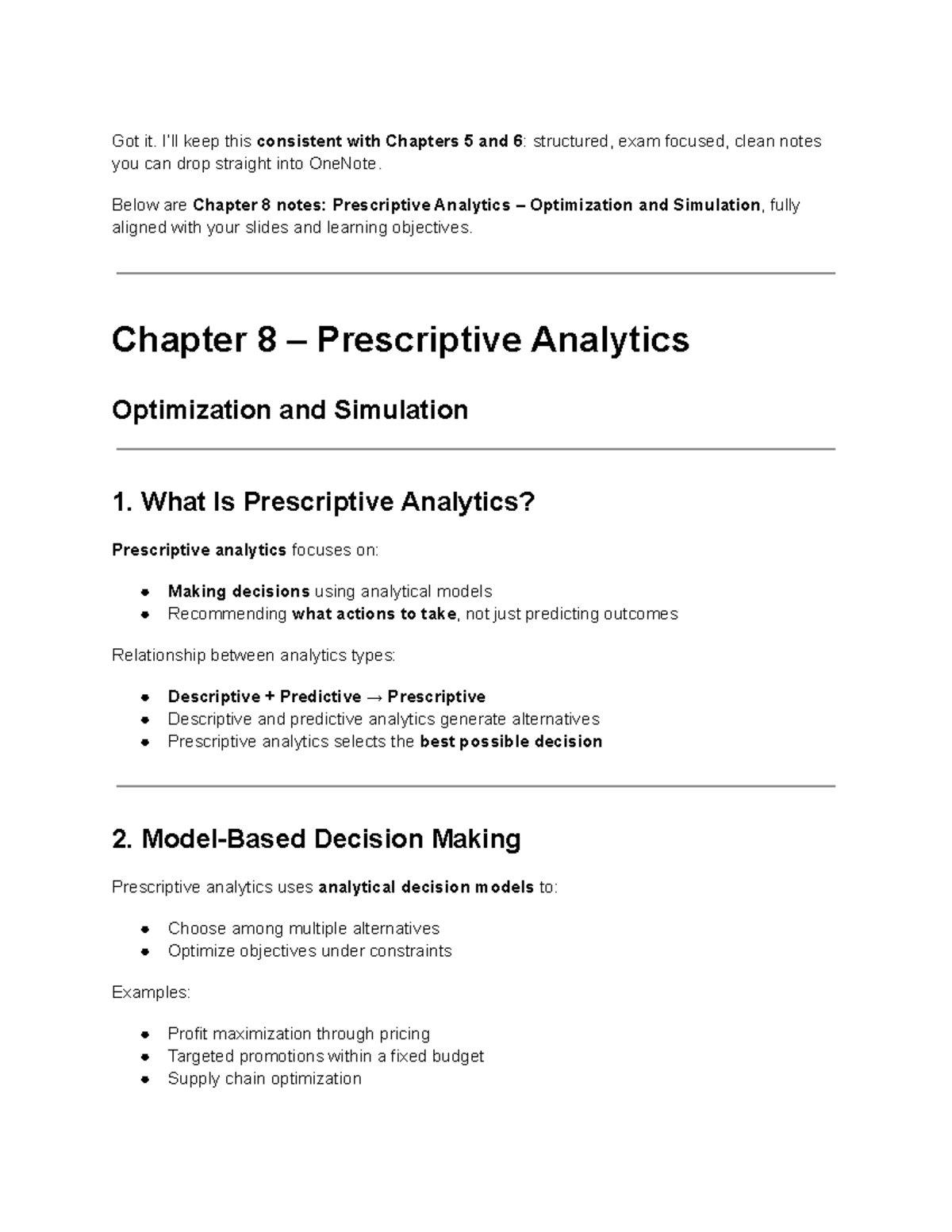 Chapter 8 Notes: Prescriptive Analytics Optimization - Commerce 3KE3 ...