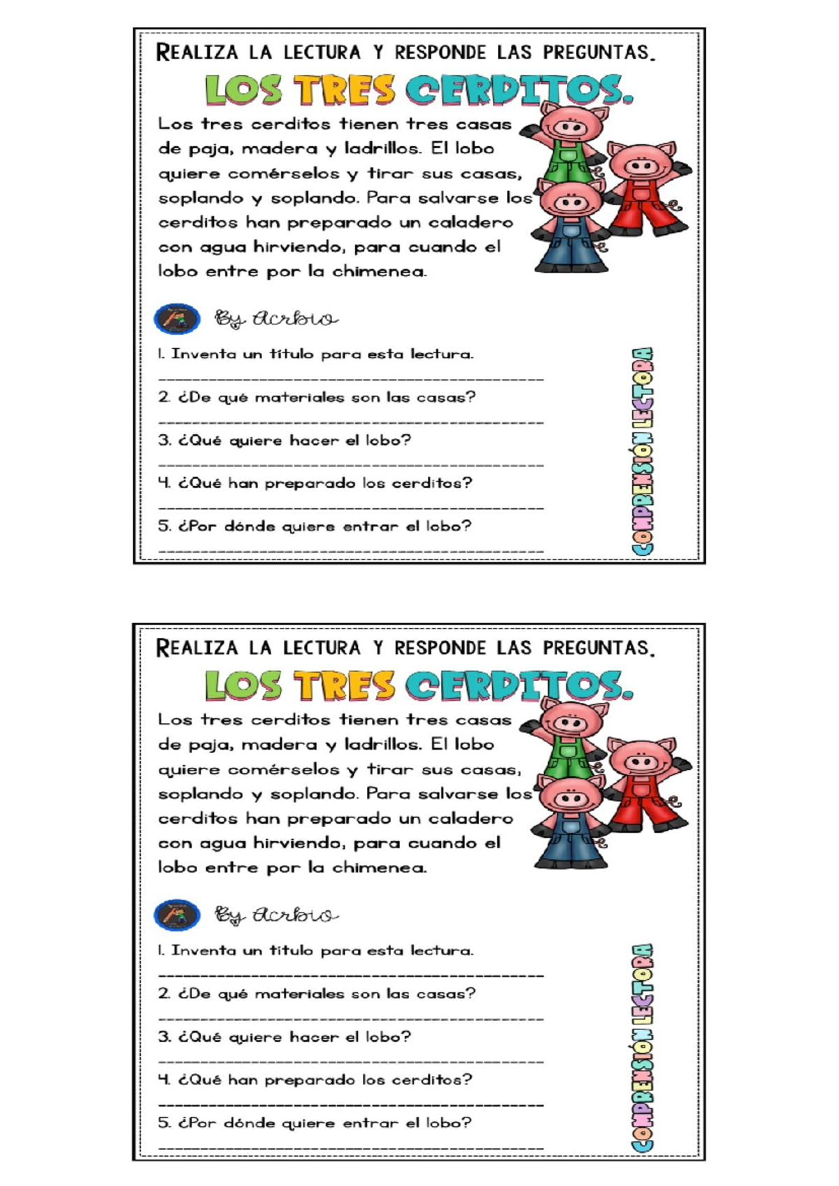 Lectura y Comprensión: Los Tres Cerditos - Cuento Infantil - Studocu