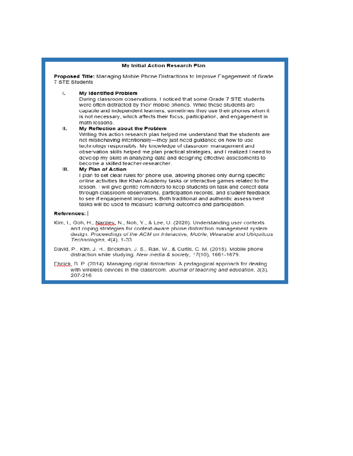 Managing Mobile Phone Distractions in Grade 7 STE: Action Plan - Studocu