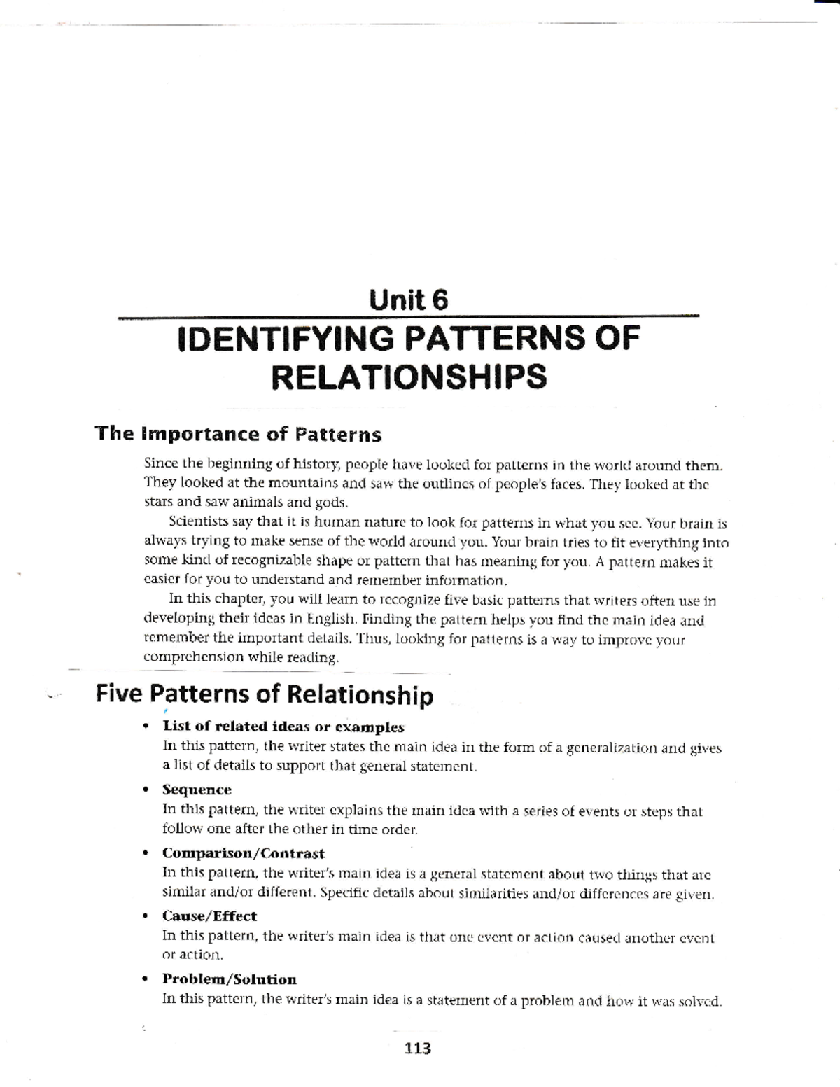 Unit 6 Reading: Identifying Patterns of Relationships in Writing - Studocu