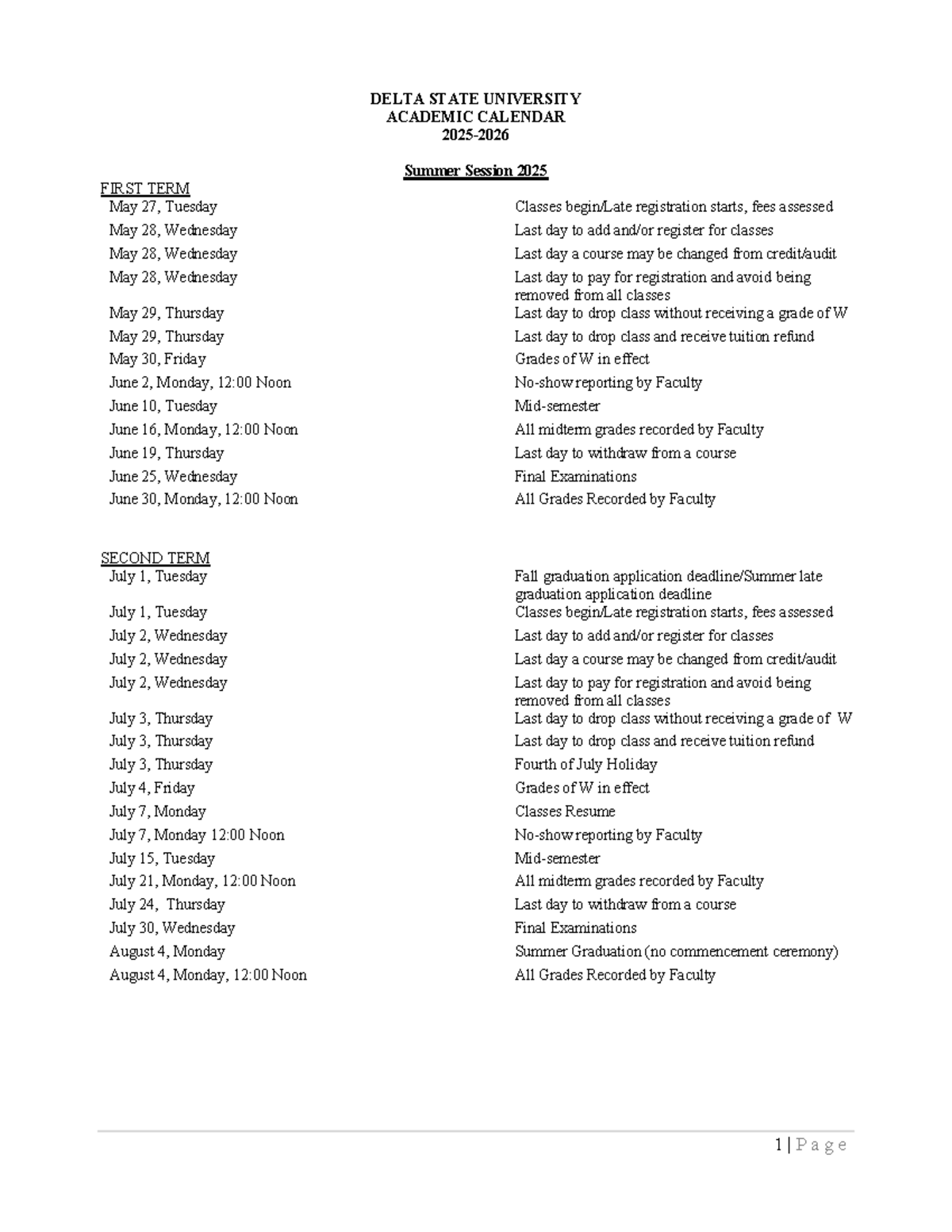 DELTA STATE UNIVERSITY 2025-2026 ACADEMIC CALENDAR - Studocu