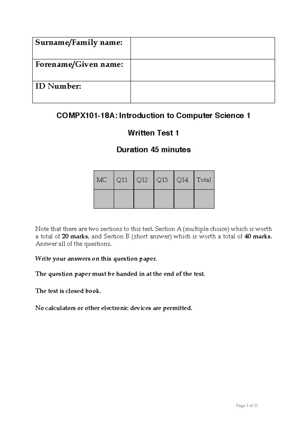 COMPX101 Written Test 2018 A - Computer Science Fundamentals Exam - Studocu