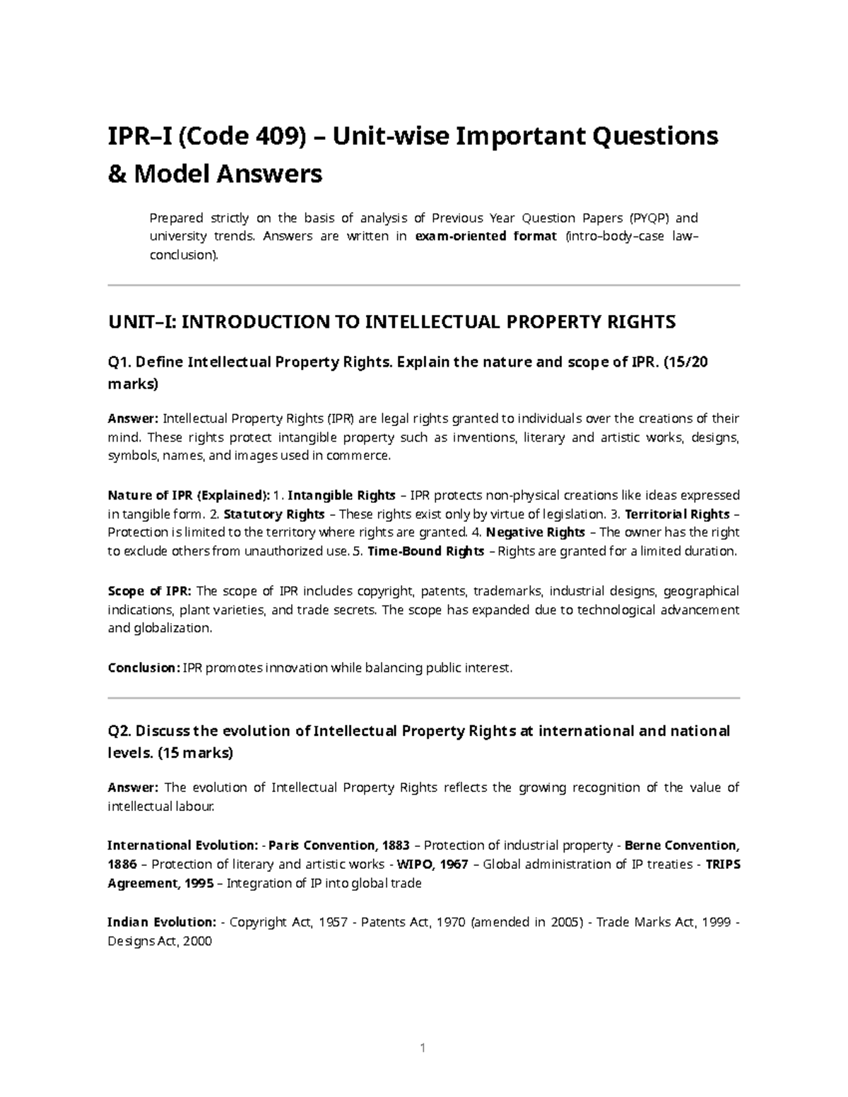 (IPR 409) Final Exam Predictions & Model Answers Based on PYQP Analysis ...