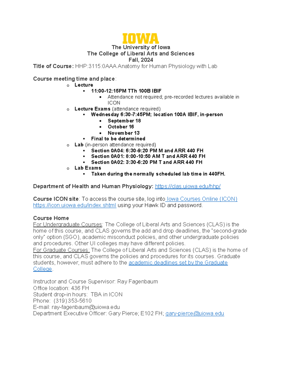 HHP 3115 0AAA Anatomy for Human Physiology with Lab Course Overview ...