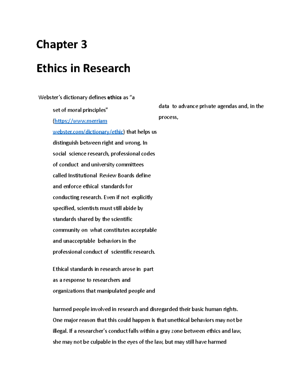 Chapter 3: Ethics in Research for Criminal Justice Students (CRJ 101 ...