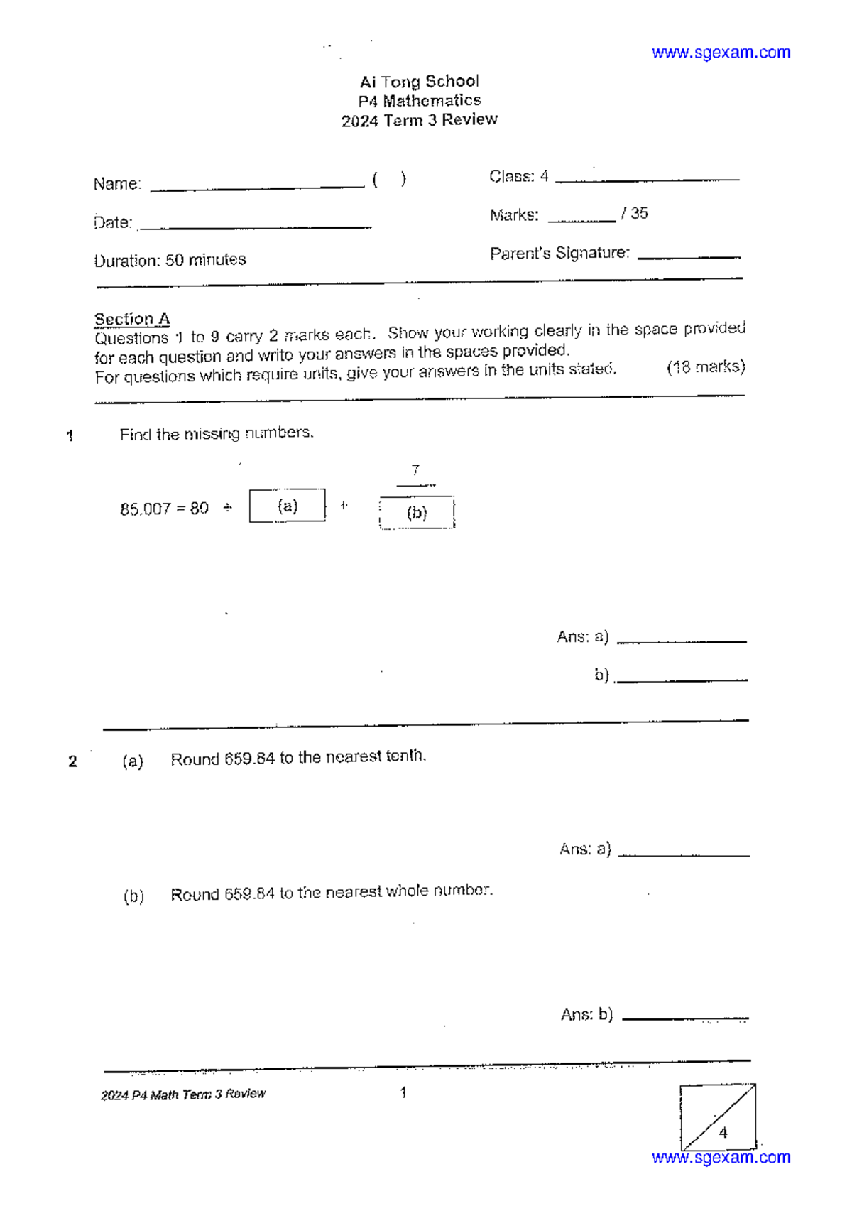 2024 P4 Mathematics Term 3 Review - Ai Tong School - Studocu