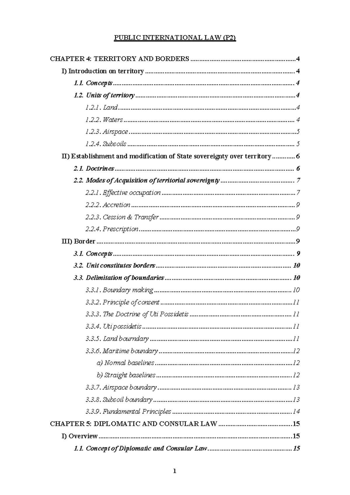 PUBLIC INTERNATIONAL LAW (P2) CHAPTER 4: TERRITORY AND BORDERS OVERVIEW ...