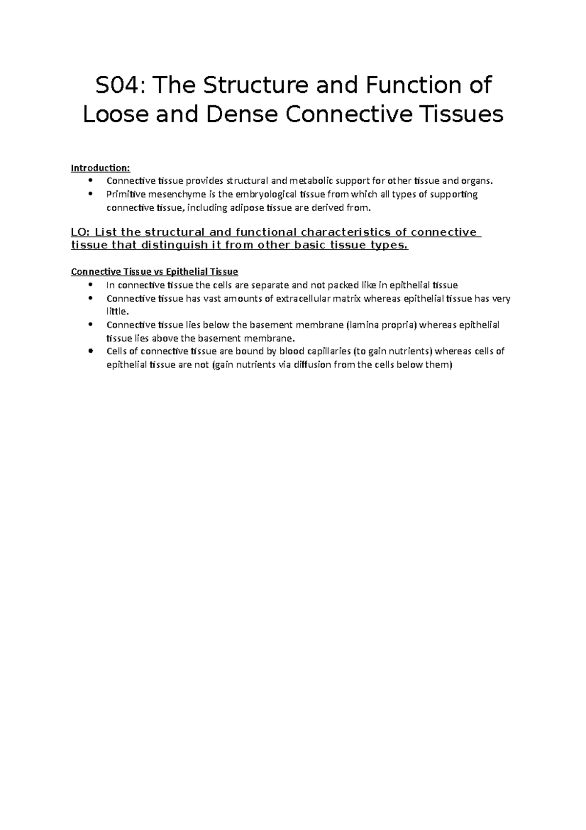 Connective tissue - Lecture notes SGT 5 - S04: The Structure and ...