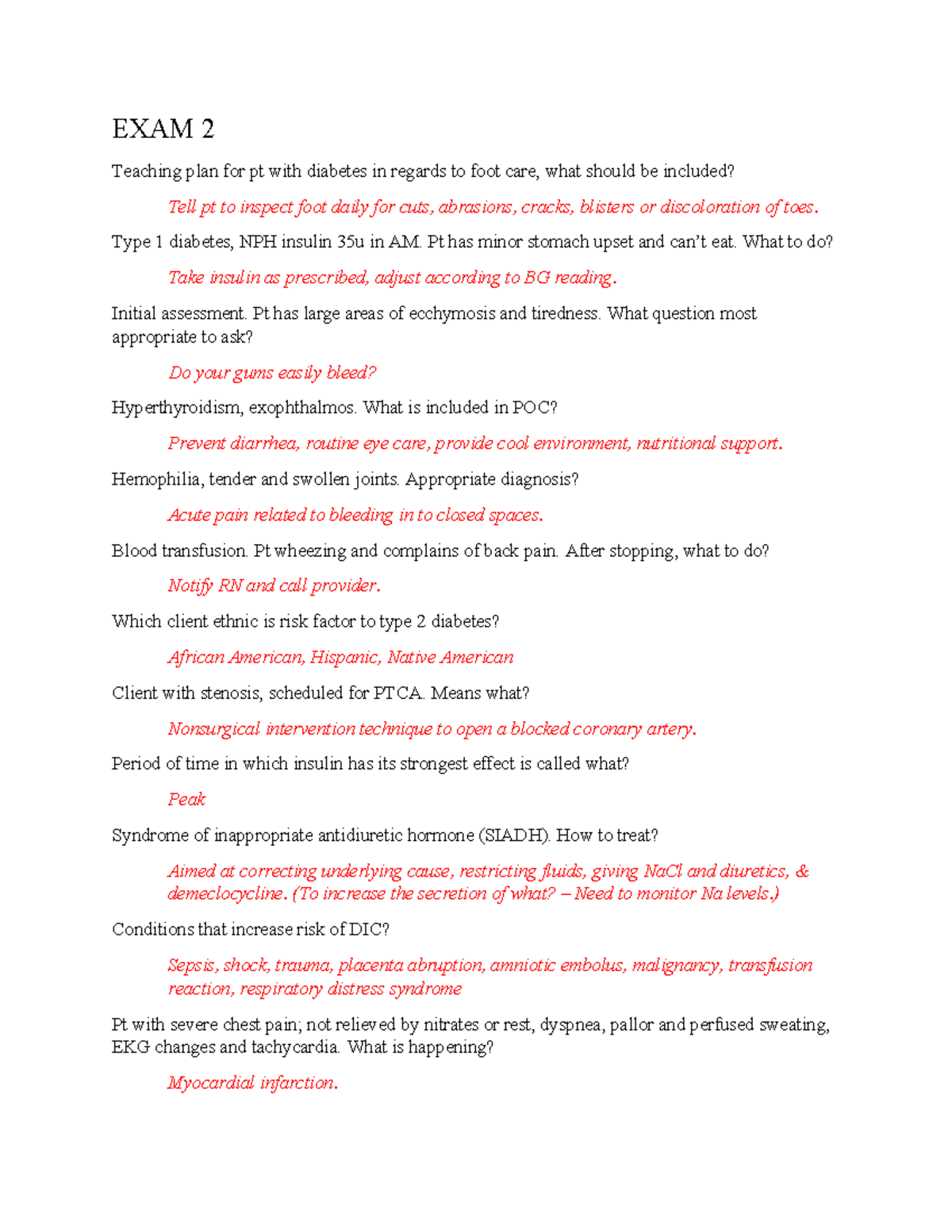 Med Surg II Exam 2 Study Guide & Q&A Notes - Studocu