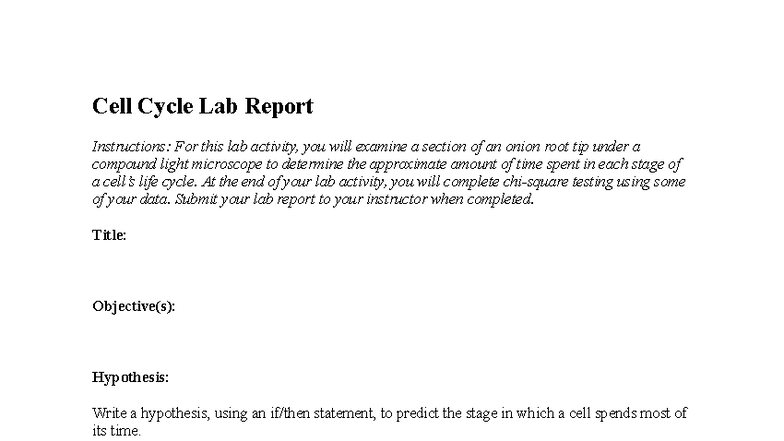 04 05 cell cycle lab report - Cell Cycle Lab Report Instructions: For ...