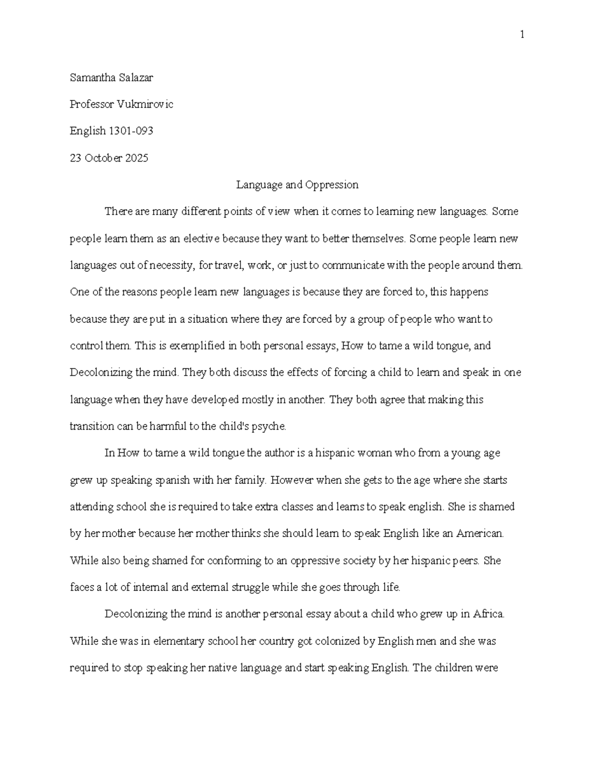 English 23: Synthesis Essay on Language and Oppression - Studocu