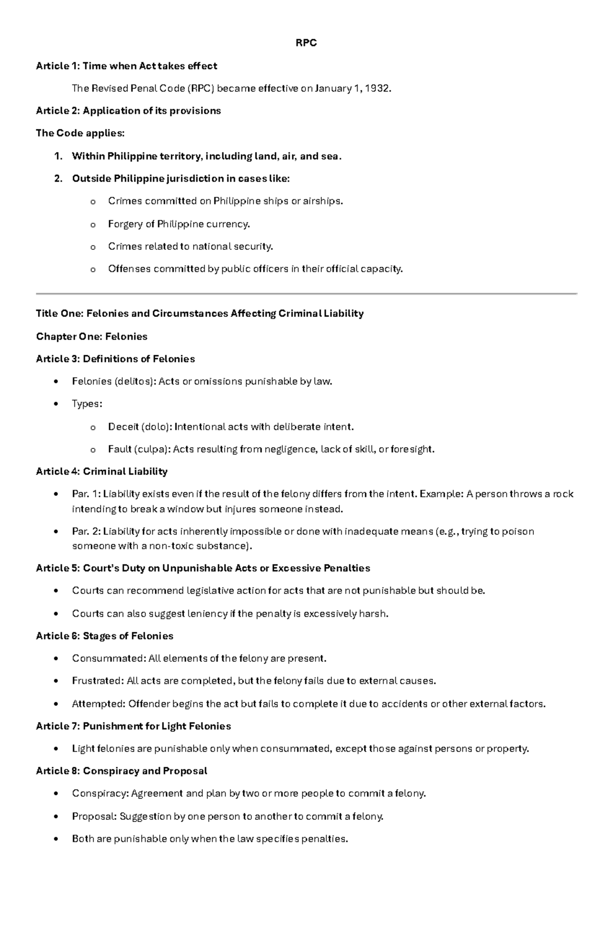 RPC Art. 1 - 15 - Summary Cotabato State University - RPC Article 1 ...