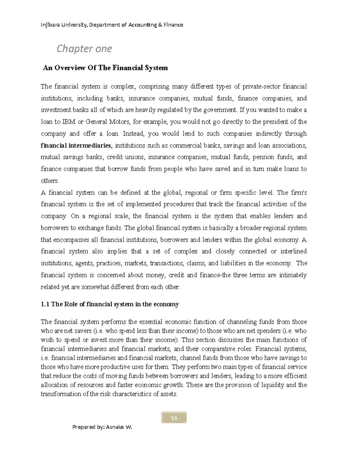 Financial Institutions & Markets: An Overview of the Financial System ...