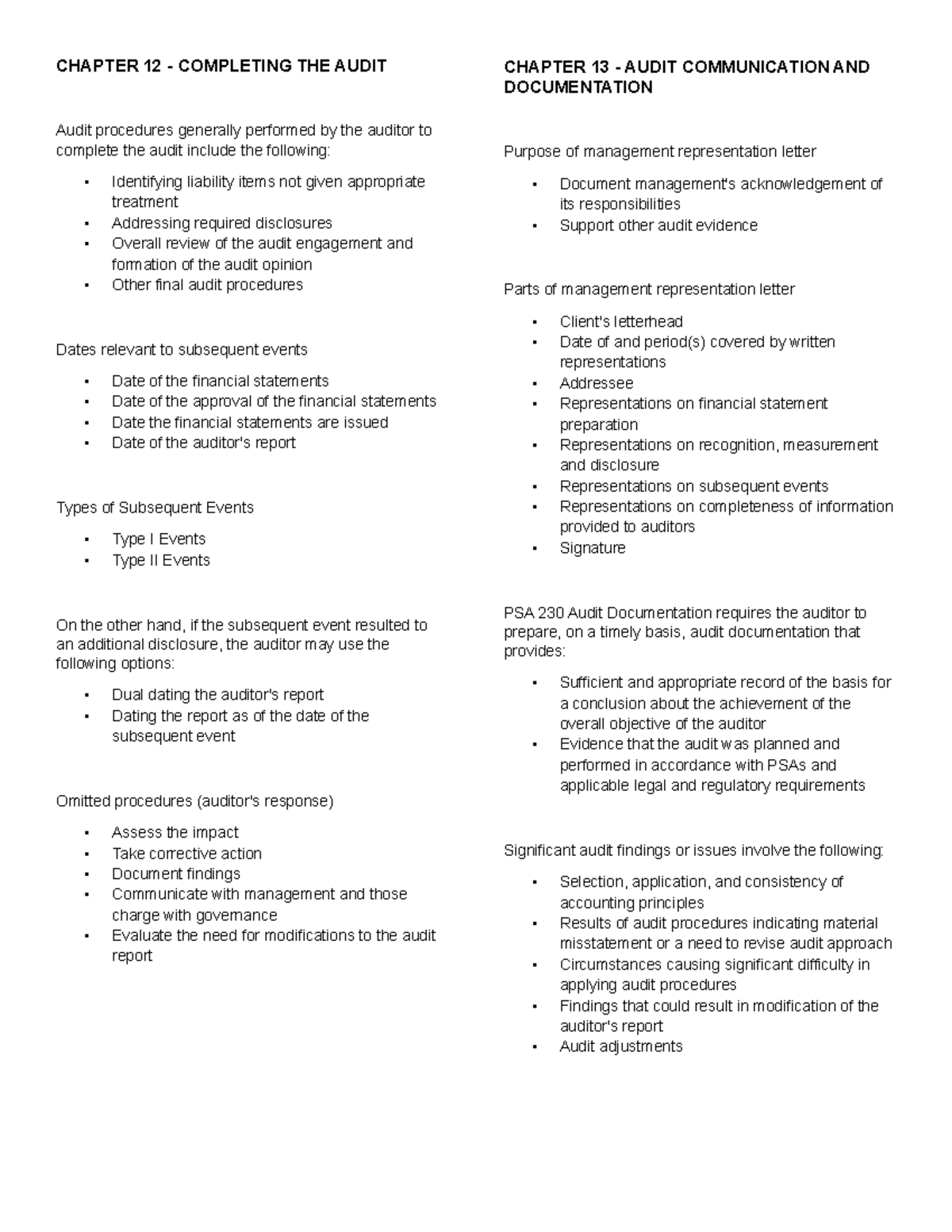 Chapter 12-14: Key Concepts in Audit Theory and Reporting - Studocu