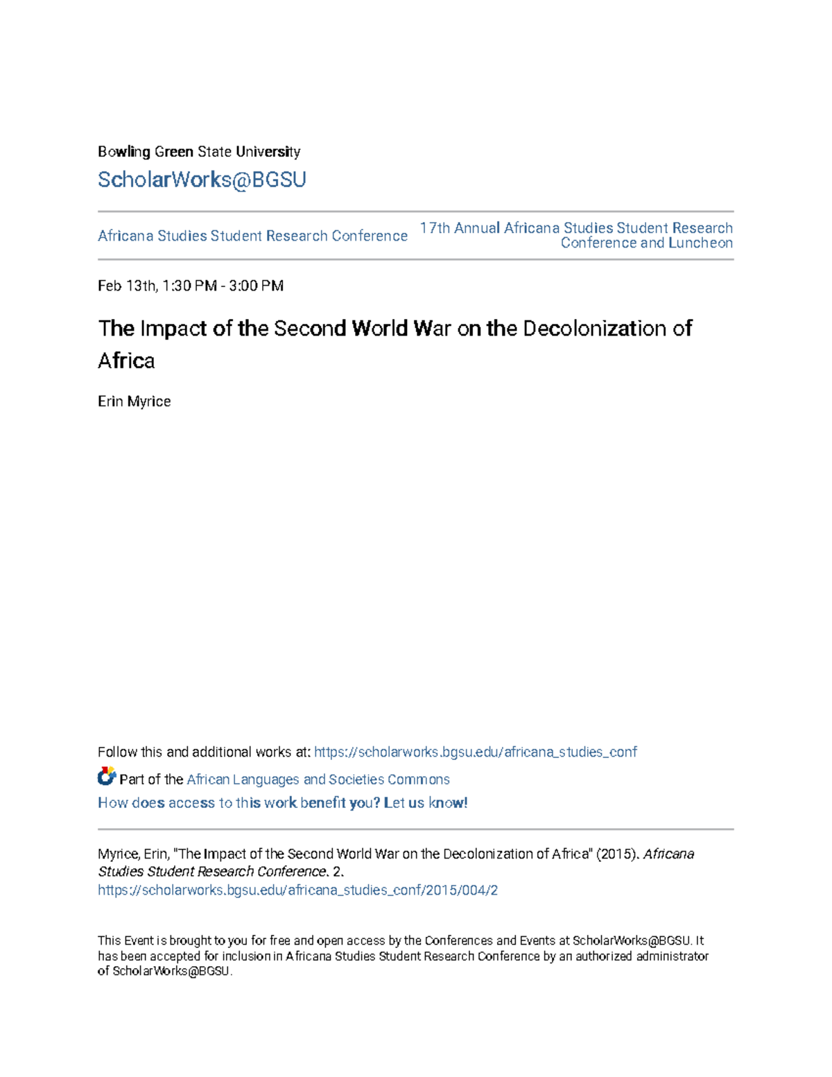 The Impact of WWII on Africa's Decolonization - Africana Studies ...