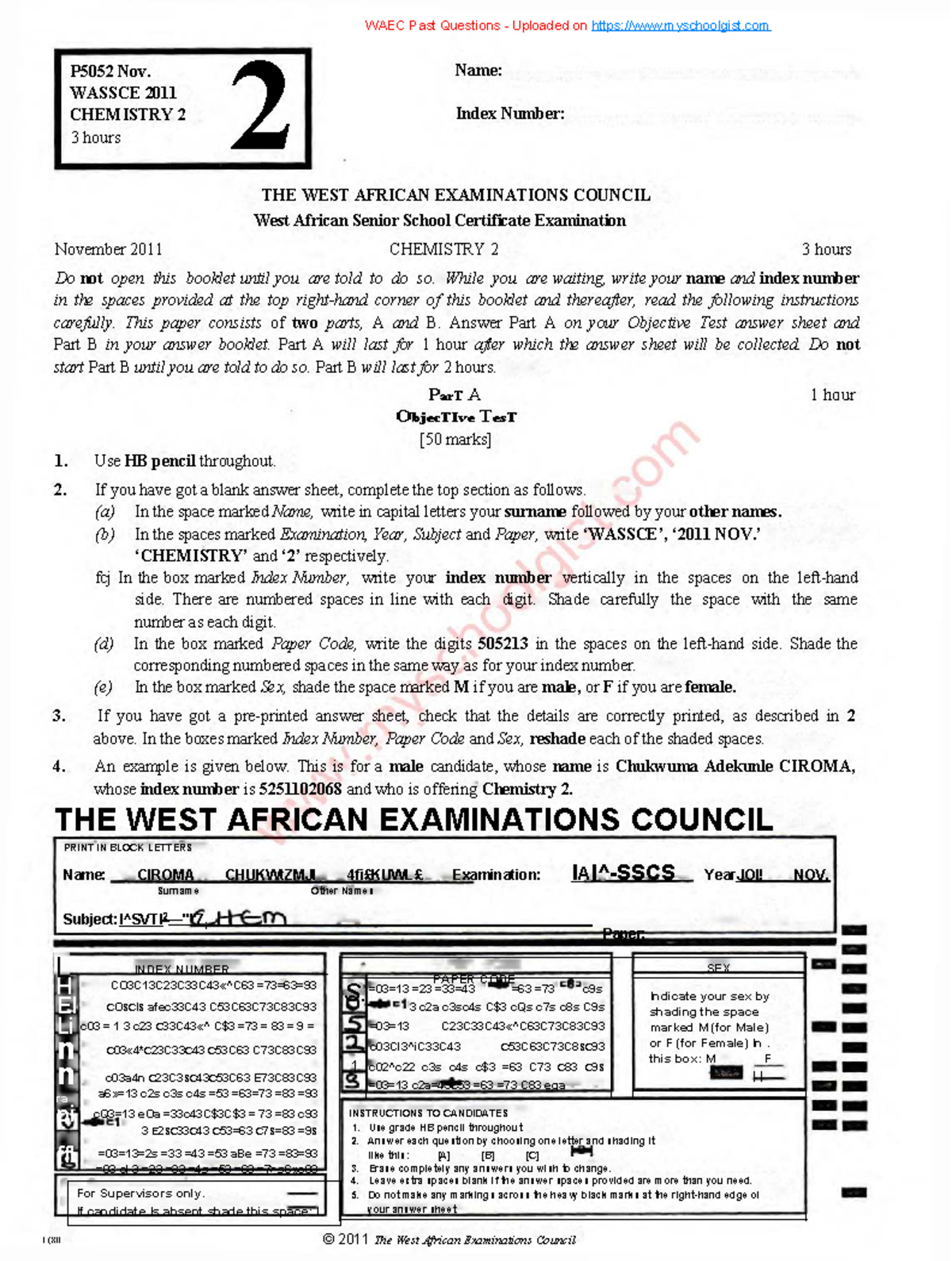 P5052 WAEC Nov. 2011 Chemistry 2 Past Questions & Answers - Studocu