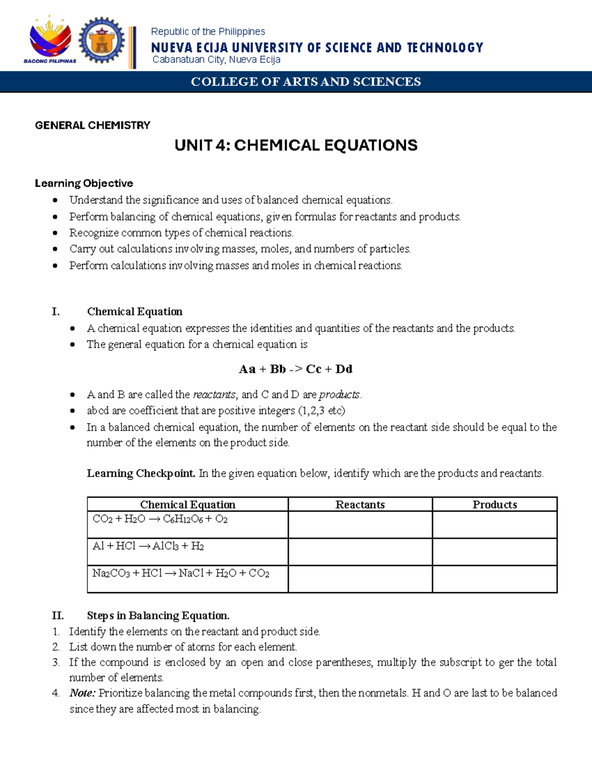 Unit 4: Chemical Equations and Reactions in General Chemistry - Studocu