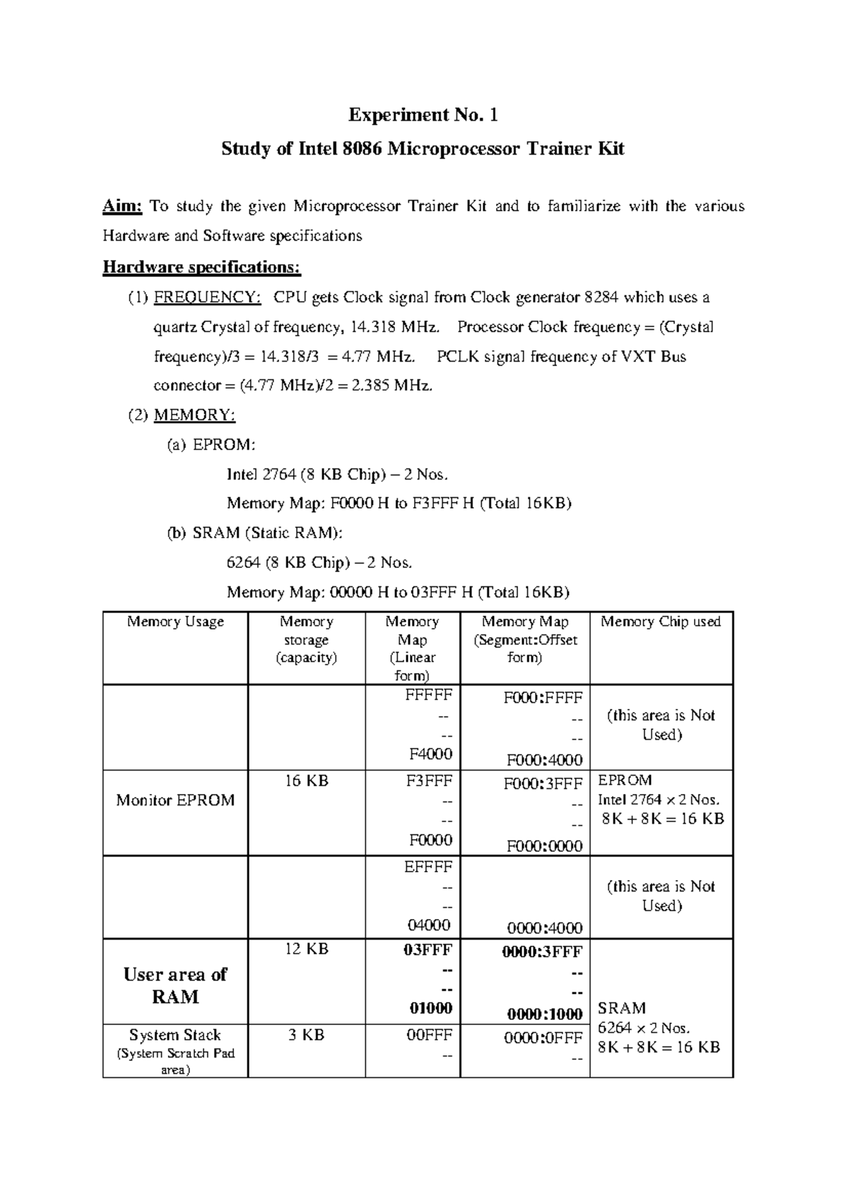Hardware Manual Student PDF - Experiment No. 1 Study of Intel 8086 ...