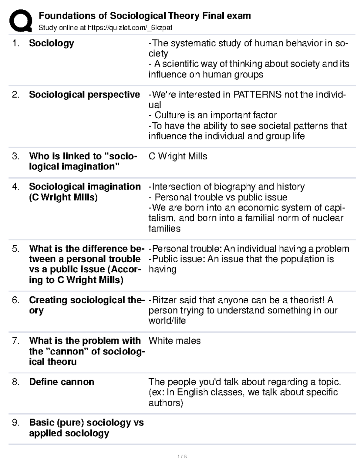 Sociology Test 3 - Comprehensive Practice Notes on Social Theories ...