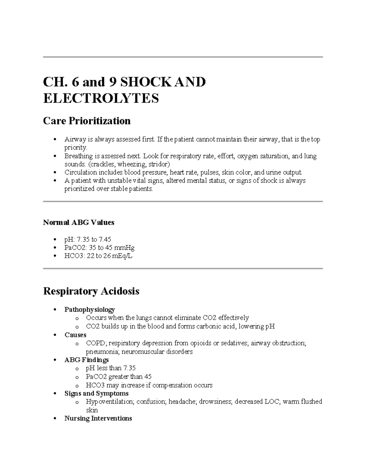 Alterations in Shock, Electrolytes, and Urinary System: Final Exam ...