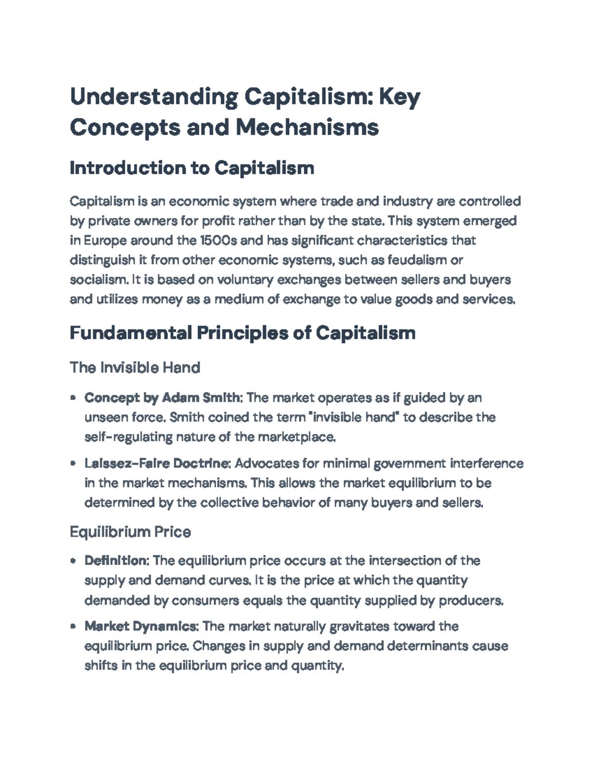 Understanding Capitalism: Key Concepts and Government Role (ECO101 ...