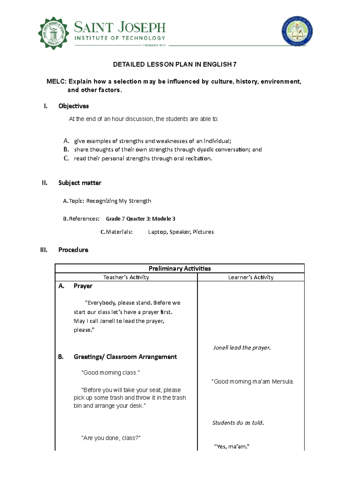 Detailed Lesson Plan in English 7 - DETAILED LESSON PLAN IN ENGLISH 7 ...