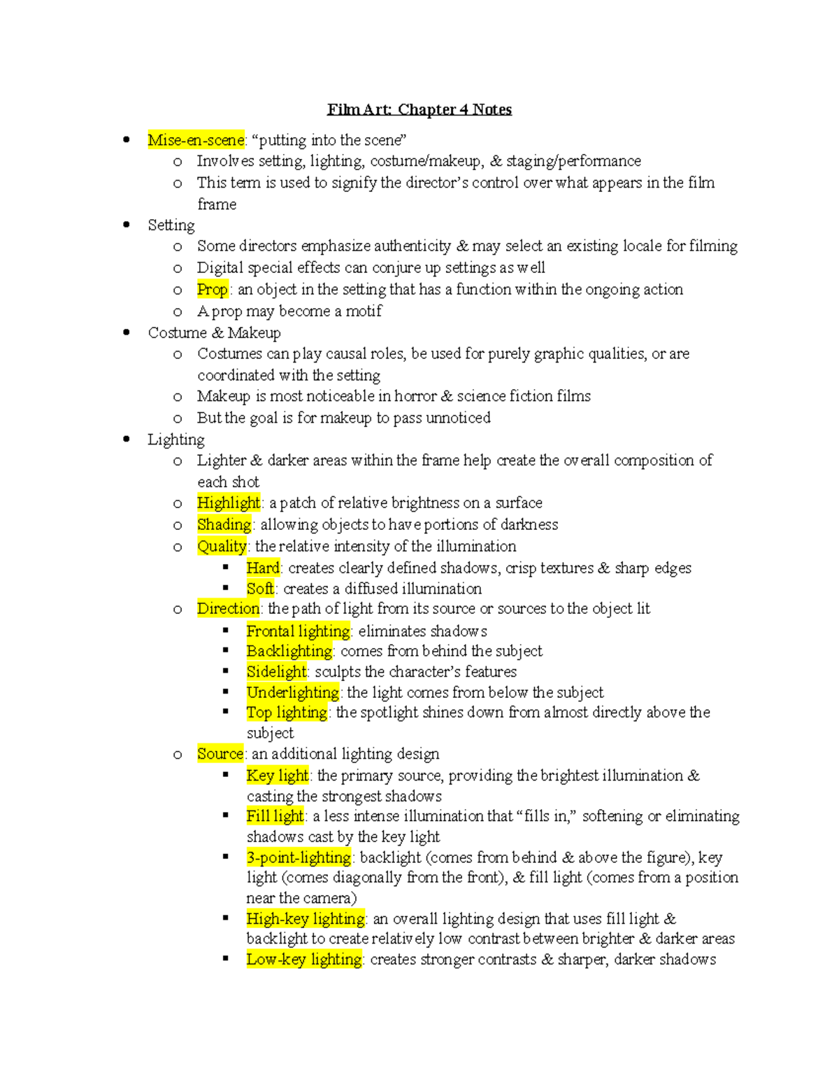 Film Art Ch. 4 - Professor: Vincent Bohlinger - Film Art: Chapter 4 ...