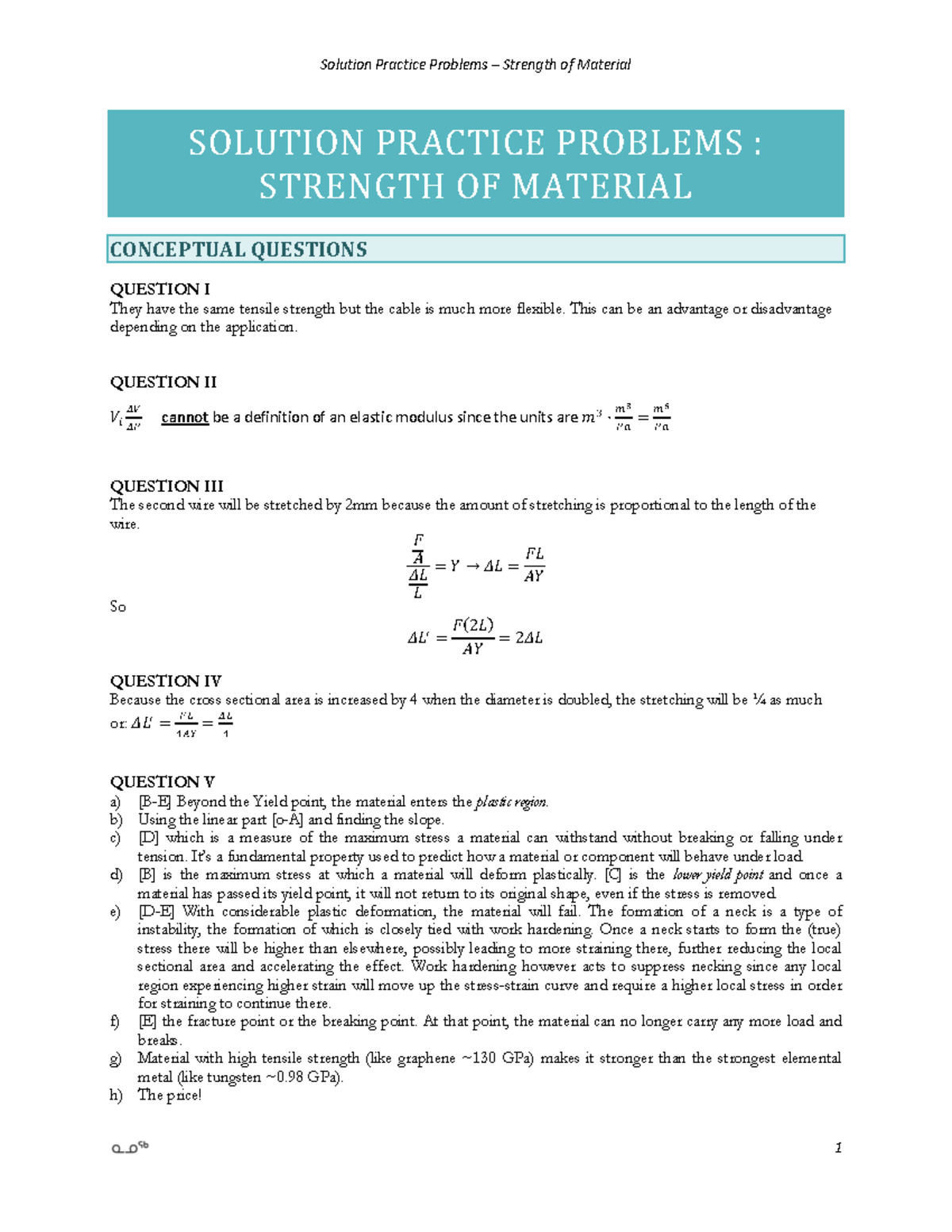 Solution Practice Problems: Strength of Material (SOL) - Studocu